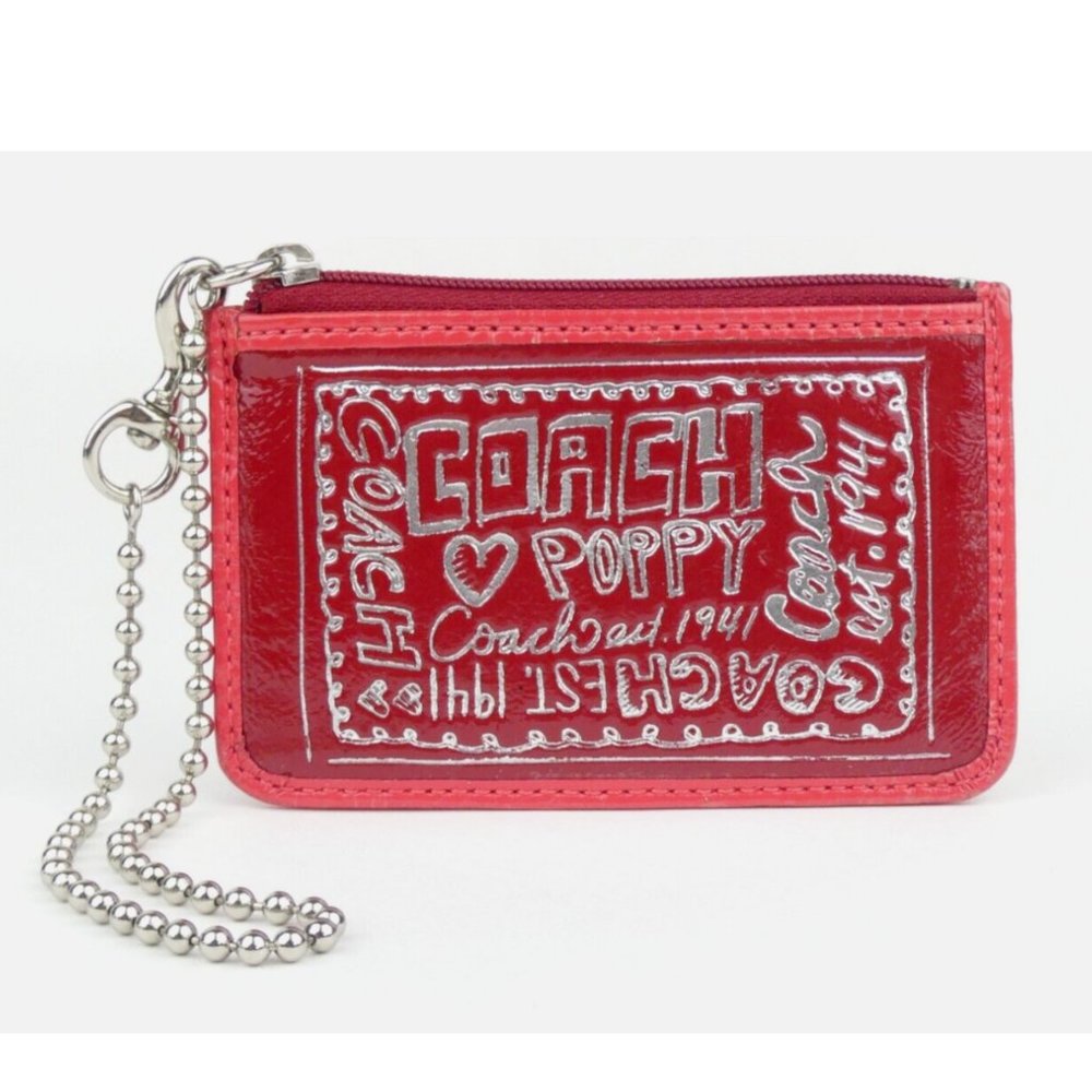 Coach Poppy Heart Red Patent Leather Skinny Id Wristl… - Gem